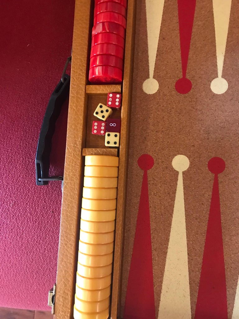 Art Deco Red and White Cork and Bakelite Folding Backgammon Game Set in ...