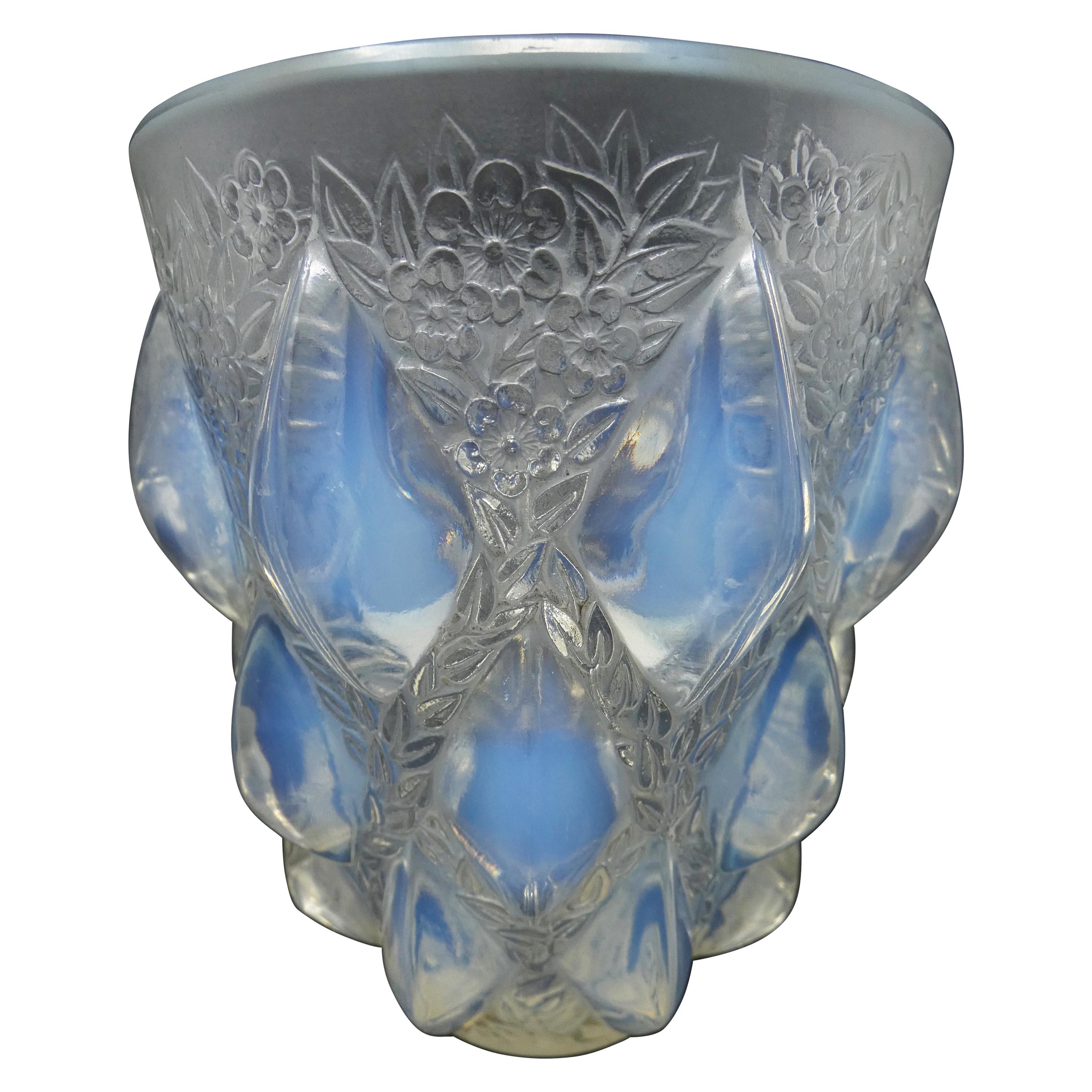 Art Deco Rene Lalique Opalescent Glass 'Rampillion' Vase at 1stDibs