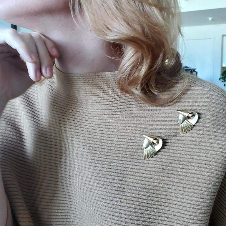 Art Deco Retro 1935 Convertible Double Clips Brooch in 14Kt Yellow Gold ...