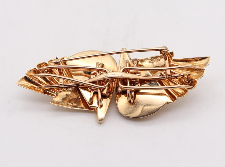 Art Deco Retro 1935 Convertible Double Clips Brooch in 14Kt Yellow Gold ...