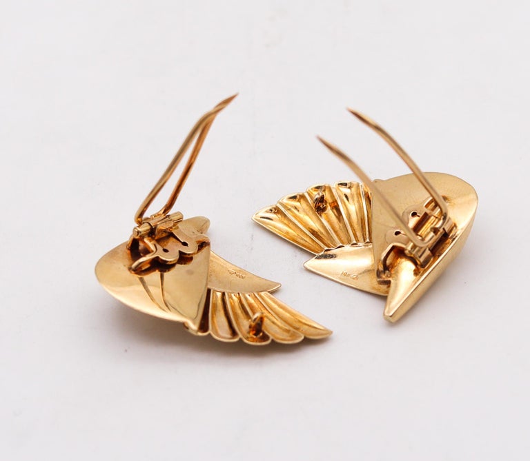 Art Deco Retro 1935 Convertible Double Clips Brooch in 14Kt Yellow Gold ...