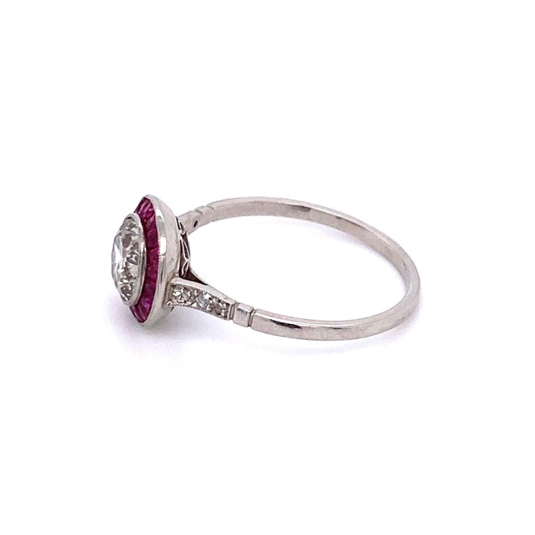 Art Deco Revival 1.12 Carat Diamond Ruby Platinum Halo Ring Estate Fine ...