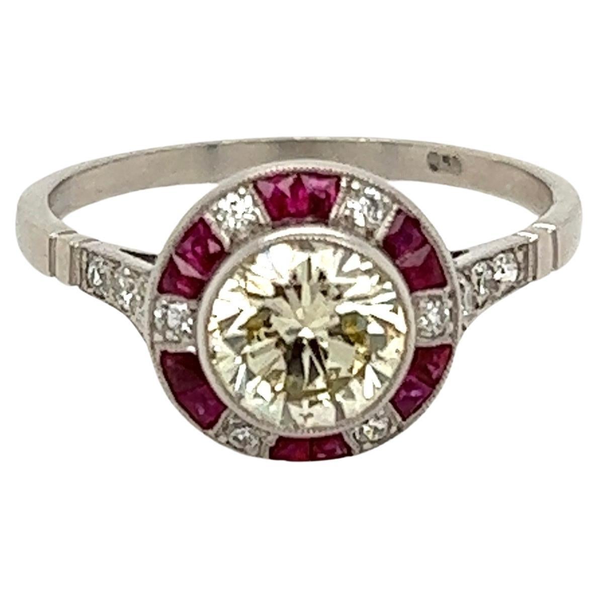 Art Deco Revival 1.84 Carat Diamond Ruby Platinum Engagement Ring For ...
