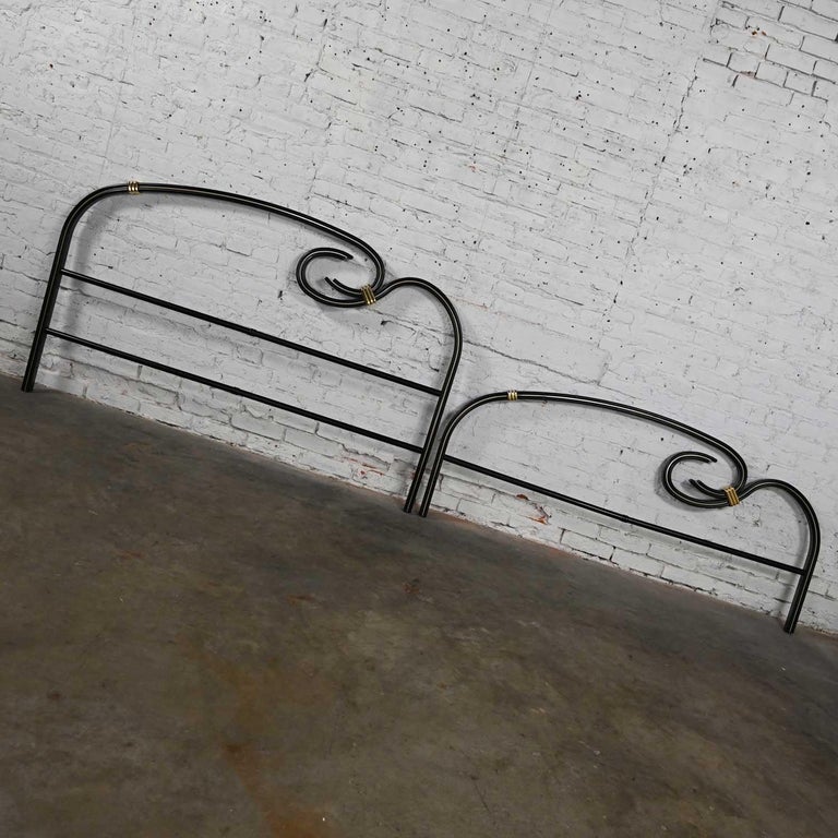 Art Deco Revival Black Gold Flattened Metal Tube Queen Bed by Michele ...