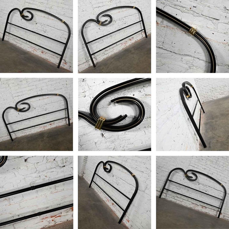 Art Deco Revival Black Gold Flattened Metal Tube Queen Bed by Michele ...