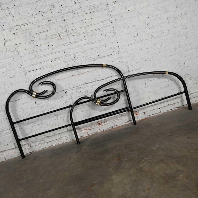 Art Deco Revival Black Gold Flattened Metal Tube Queen Bed by Michele ...