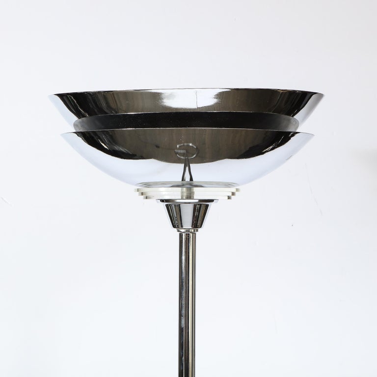 Art Deco Revival Chrome and Clear Vitrolite Torchiere W/ a Spiral ...