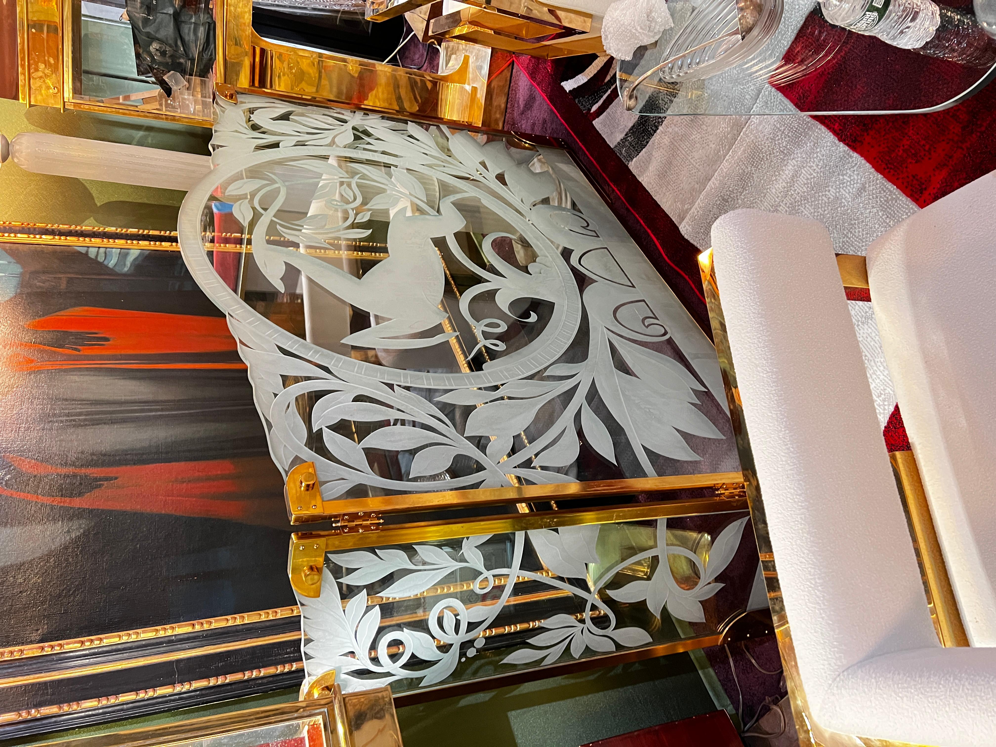 Art Deco Revival Glass and Brass Fire Screen by Dennis Abbe For Sale at ...