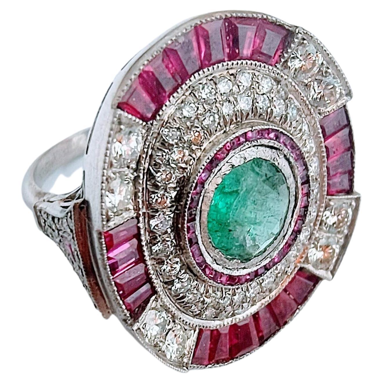 15 Carat Art Deco Style Fine Colombian Emerald Diamond Ring 18 Karat ...