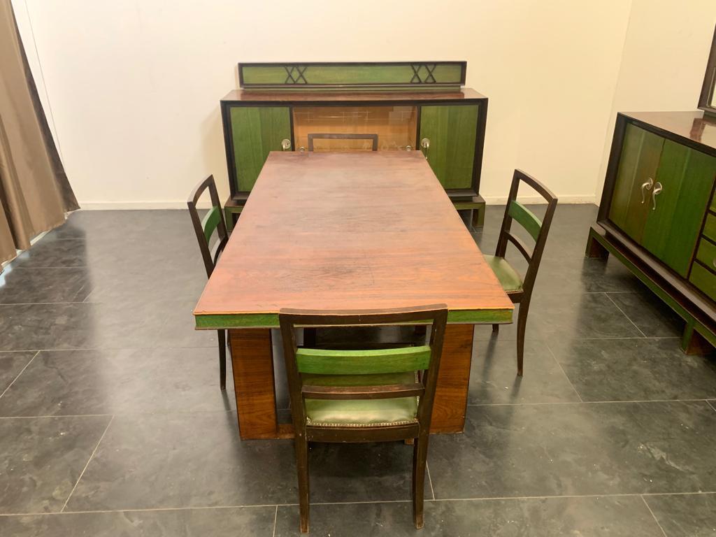 Art Deco Rosewood and Green Maple Dining Set, Set of 8 at 1stDibs