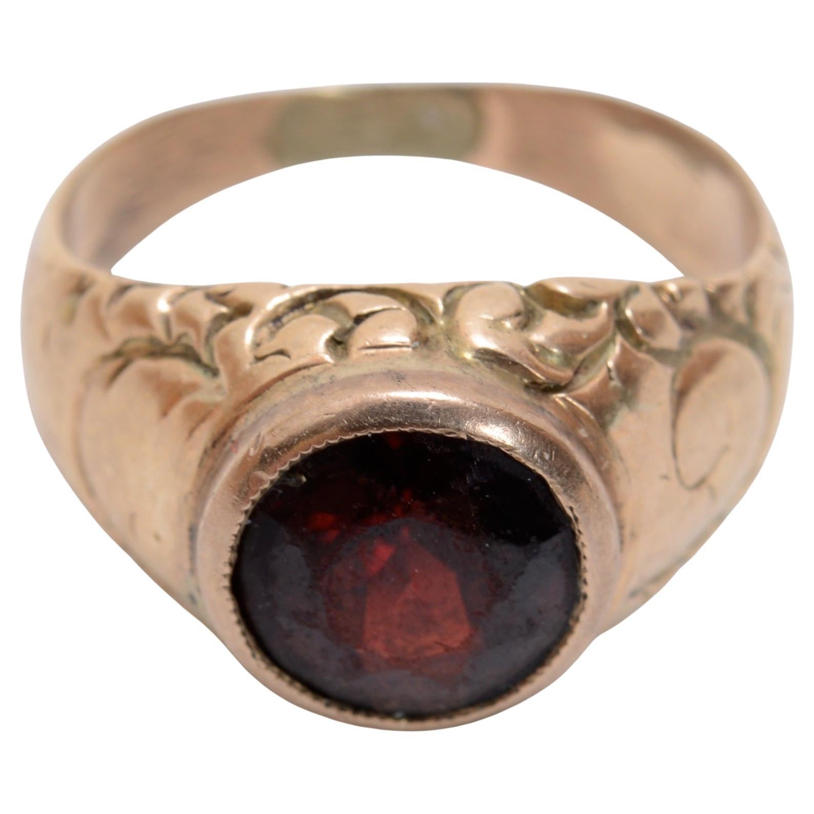 Art Deco Round Bezel Set Garnet Ring Weighing Approximately 2 Carats in ...