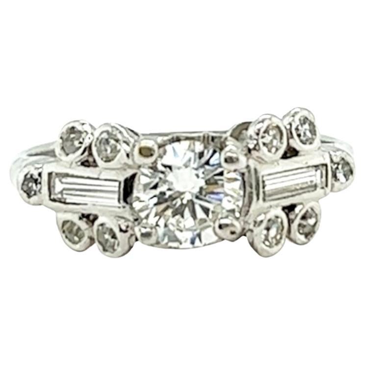 French Art Deco Diamond Platinum Plaque Ring with Modified Baroness Cut ...