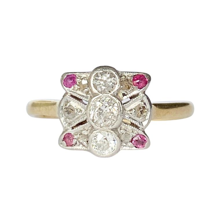 Art Deco Ruby and Diamond 18 Carat Gold and Platinum Panel Ring at 1stDibs