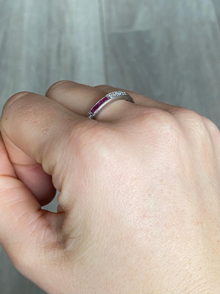 Art Deco Ruby and Diamond Platinum Full Eternity Band For Sale at 1stDibs