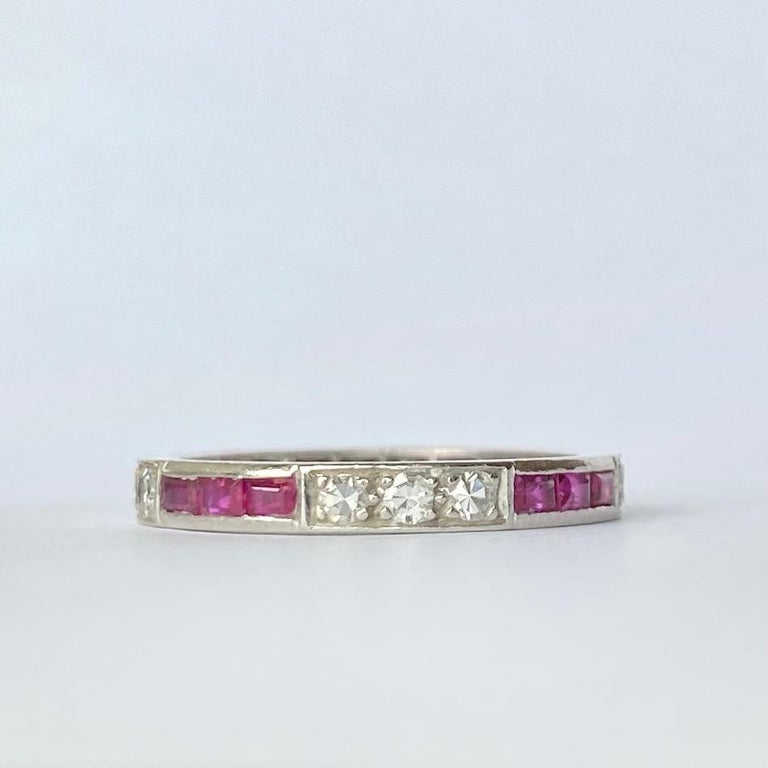 Art Deco Ruby and Diamond Platinum Full Eternity Band For Sale at 1stDibs