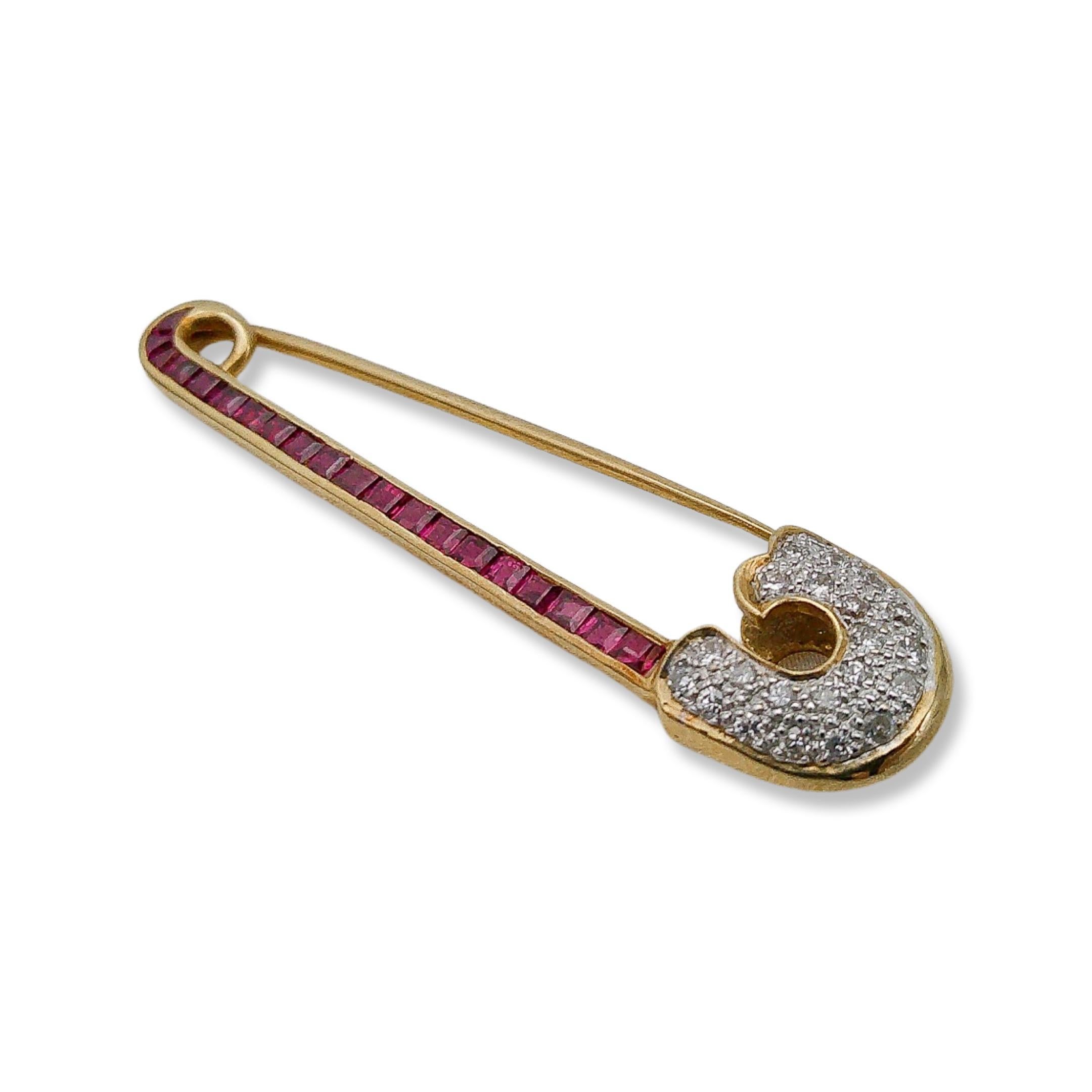 Art Deco Ruby and Diamond Saftey Pin For Sale at 1stDibs