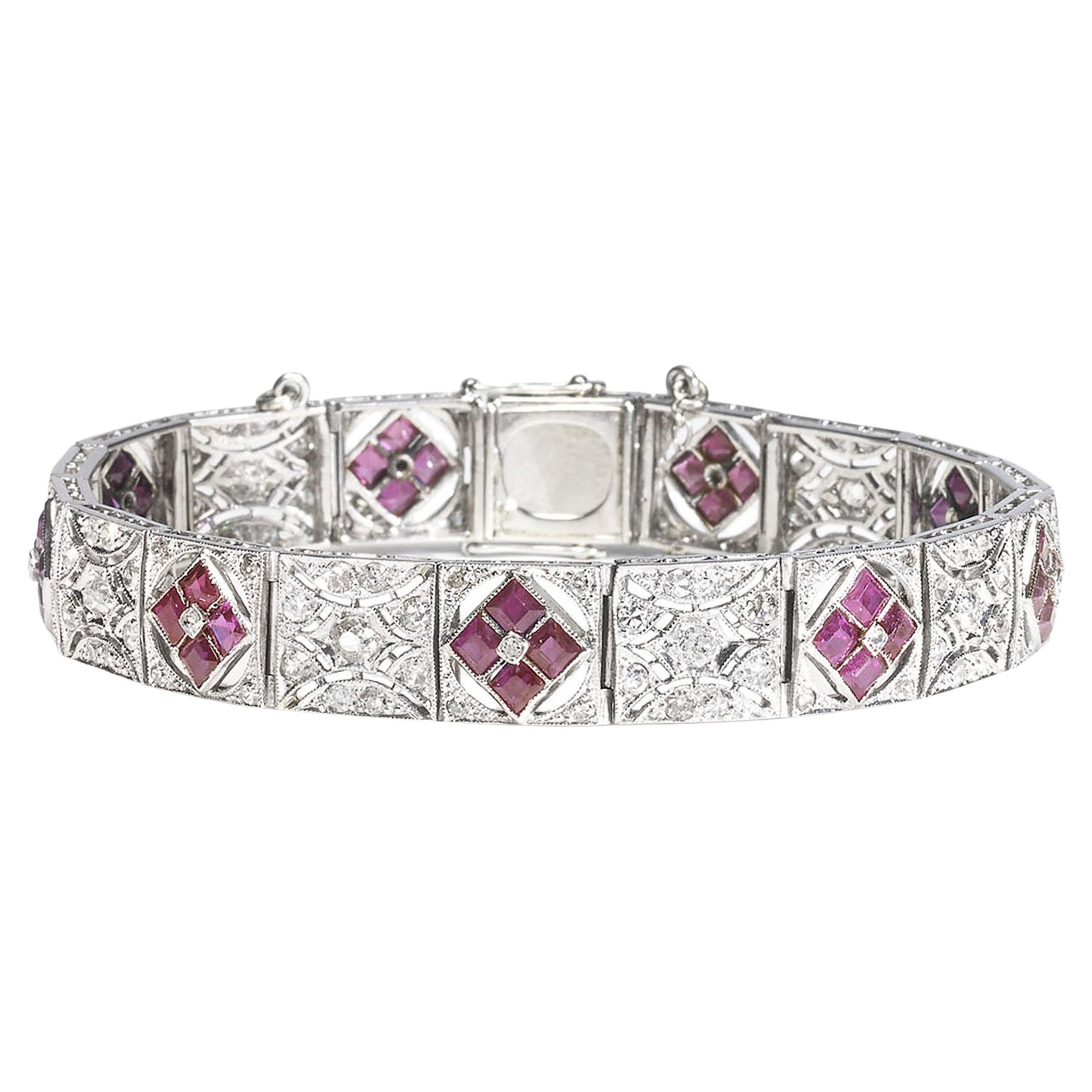 Ruby Diamond Platinum Bracelet For Sale at 1stDibs