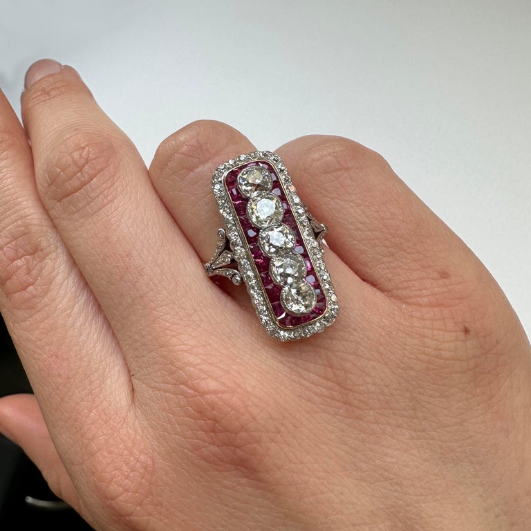 Art Deco Ruby, Diamond, Gold and Platinum Plaque Ring, circa 1920 For ...