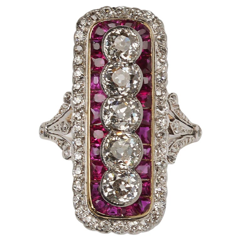 Art Deco Ruby, Diamond, Gold and Platinum Plaque Ring, circa 1920 For Sale at 1stDibs