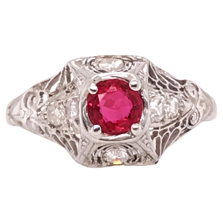 Art Deco Ruby Diamond Ring .70ct Single Cuts Original 1920s-1930s ...