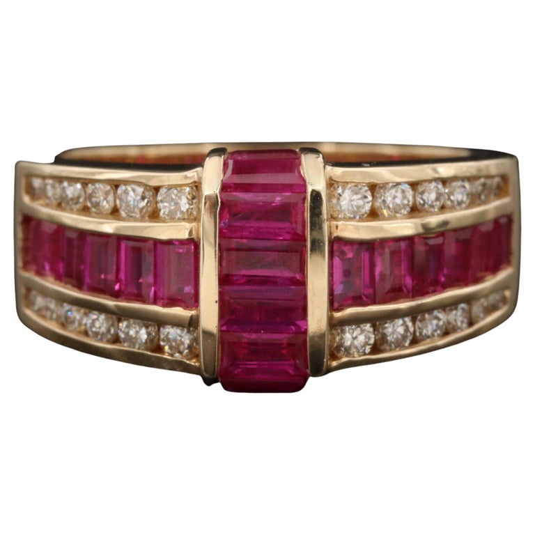 Customizable Art Deco Ruby Diamond Yellow Gold Cluster Ring Antique ...