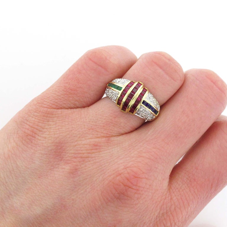 Art Deco Ruby, Emerald, Diamond and Sapphire Ring at 1stDibs