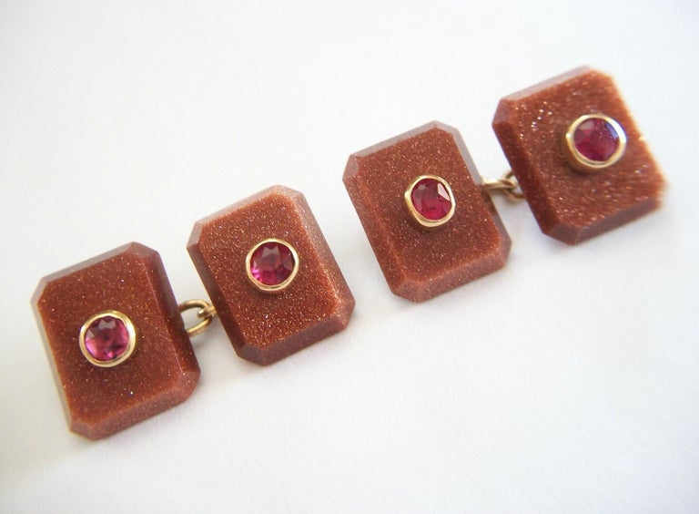 Art Deco Ruby, Goldstone and 18K Yellow Gold Cufflinks, U.K, Circa 1920 ...