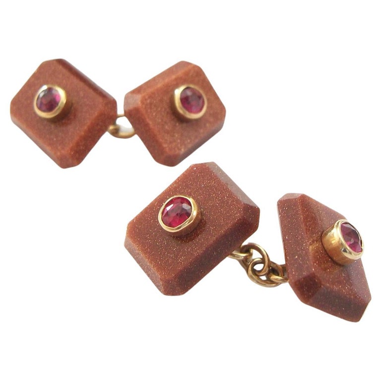 Art Deco Ruby, Goldstone and 18K Yellow Gold Cufflinks, U.K, Circa 1920 ...