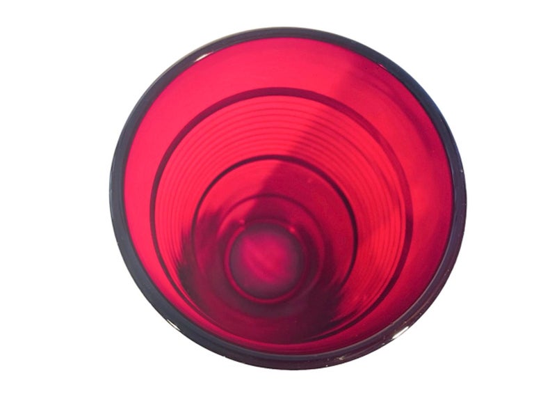 Art Deco Ruby Red Cocktail Shaker with Platinum Bands and Two-Part ...