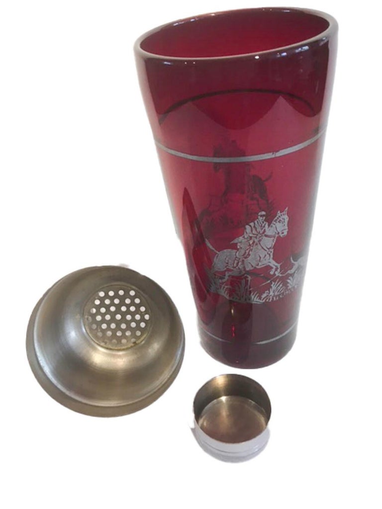 Art Deco Ruby Red Cocktail Shaker with Sterling Overlay Steeplechase ...