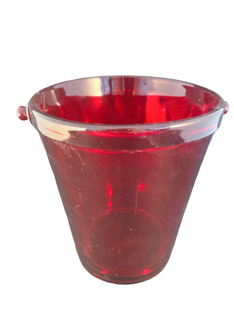 Art Deco Ruby Red Glass Ice Bucket with Chromed Metal Bail Handle by ...