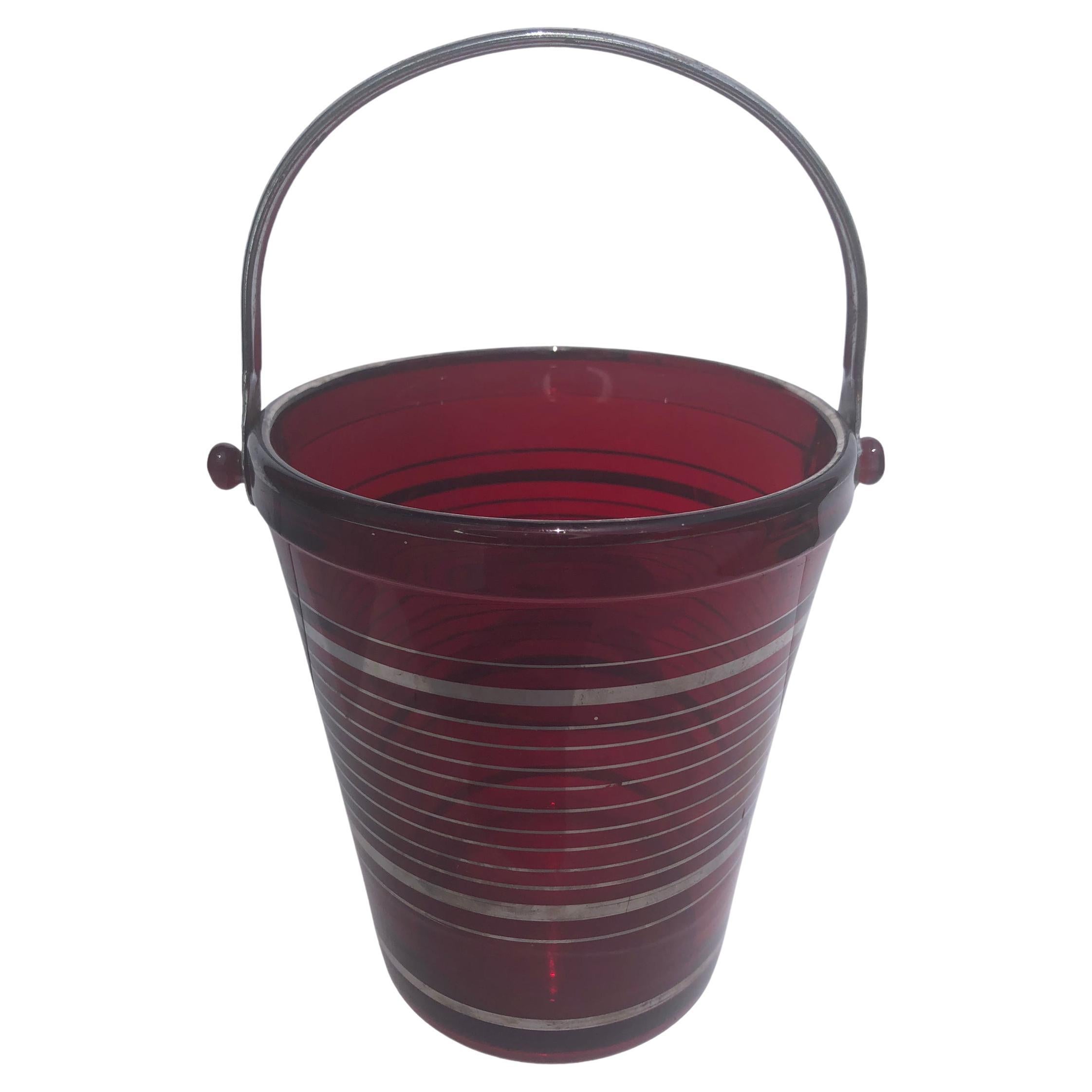 Art Deco Ruby Red Ice Bucket with Silver Overlay For Sale at 1stDibs