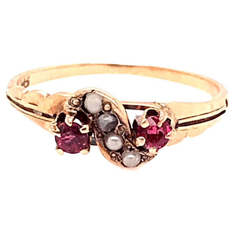 Art Deco Ruby Seed Pearl Cocktail Ring .25ct Vintage Antique Hammerman ...