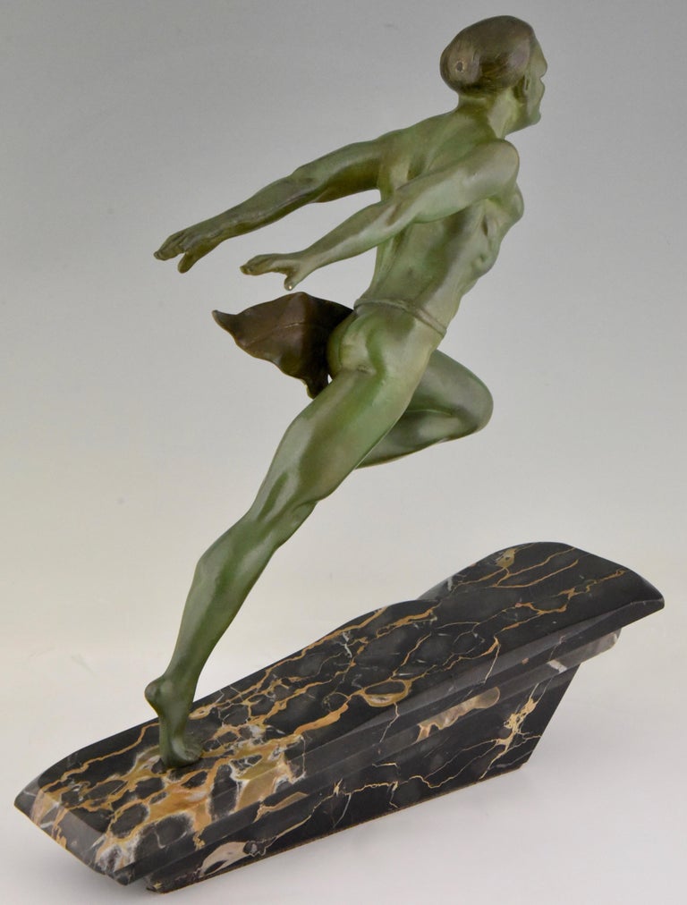 Art Deco Running Man Statue by L. Valderi French For Sale at 1stDibs