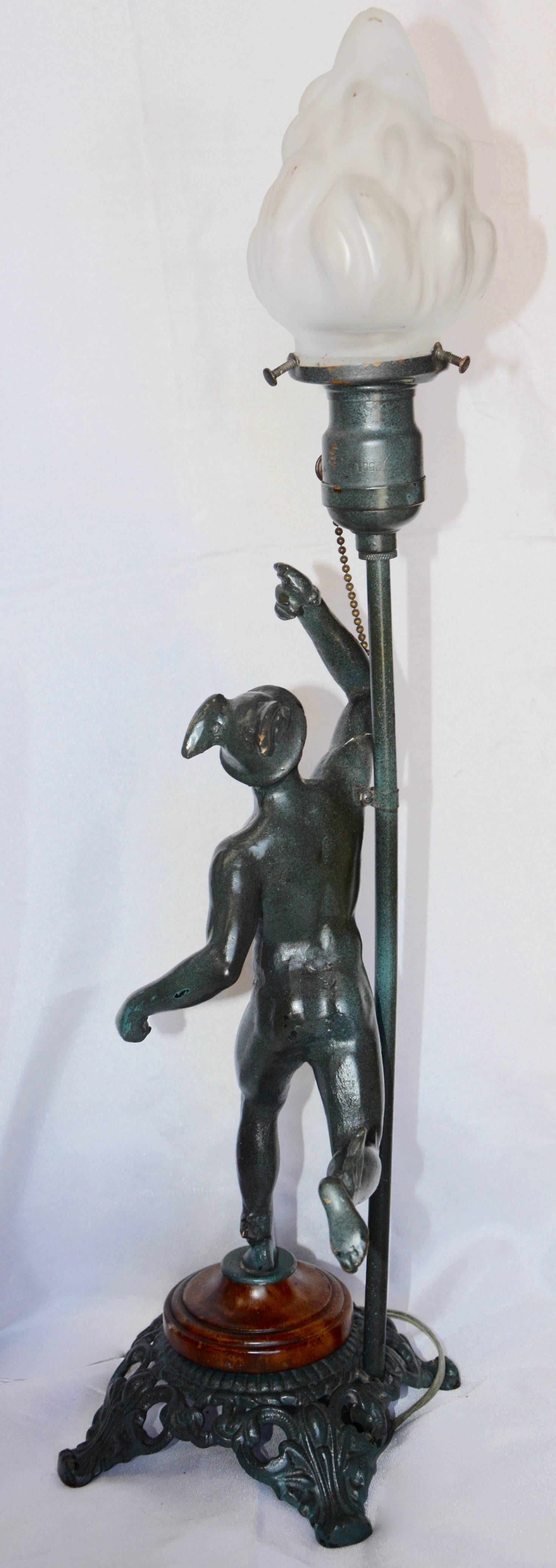 Art Deco Running Mercury Man Lamp with Flame Shade For Sale at 1stDibs ...