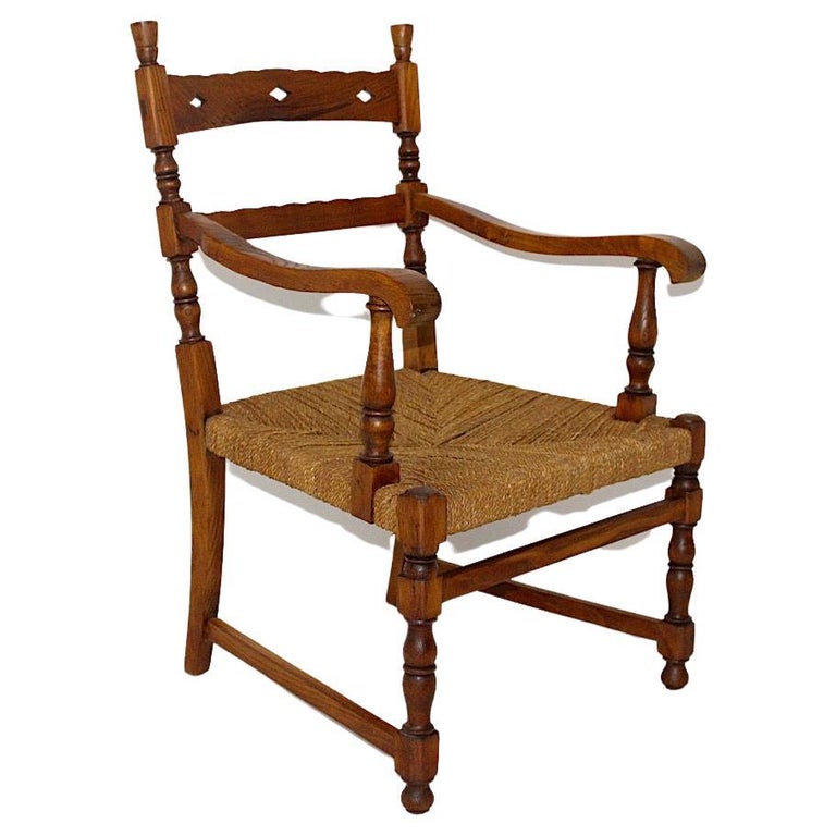 Art Deco Rustic Vintage Ash Wood Sisal Arm Chair Oskar Strnad c 1925 ...