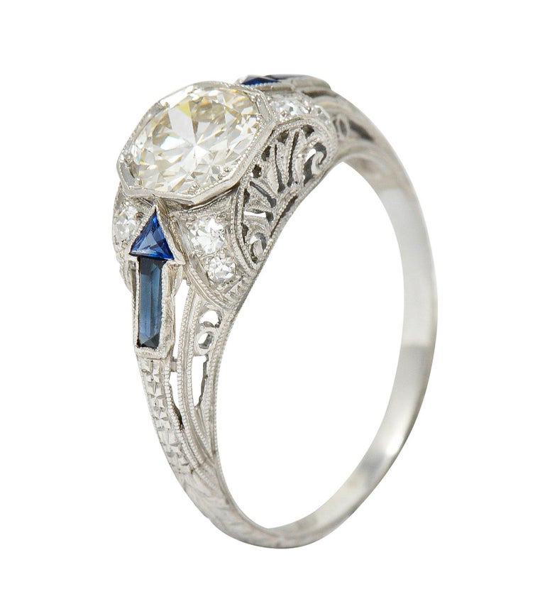 Art Deco Sapphire 1.10 Carats Diamond Platinum Arrow Engagement Ring ...