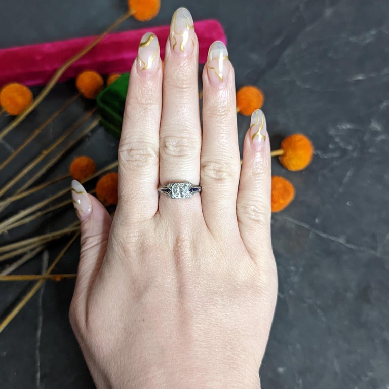 Art Deco Sapphire 1.10 Carats Diamond Platinum Arrow Engagement Ring ...