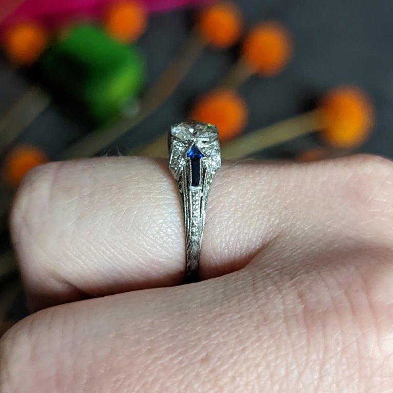 Art Deco Sapphire 1.10 Carats Diamond Platinum Arrow Engagement Ring ...