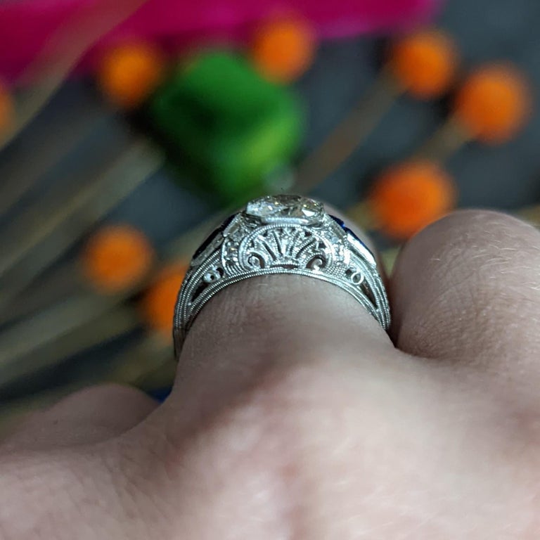 Art Deco Sapphire 1.10 Carats Diamond Platinum Arrow Engagement Ring ...