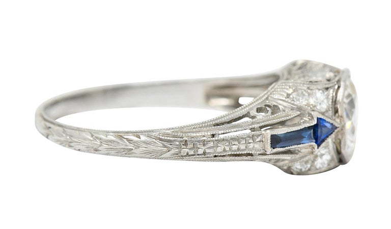 Art Deco Sapphire 1.10 Carats Diamond Platinum Arrow Engagement Ring ...
