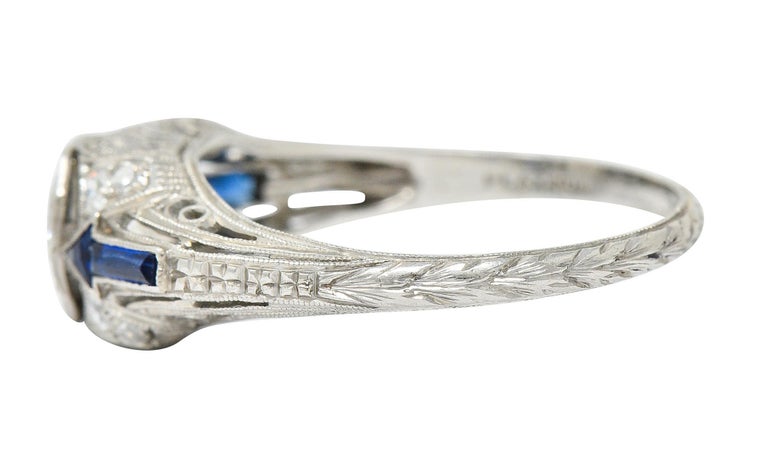 Art Deco Sapphire 1.10 Carats Diamond Platinum Arrow Engagement Ring ...