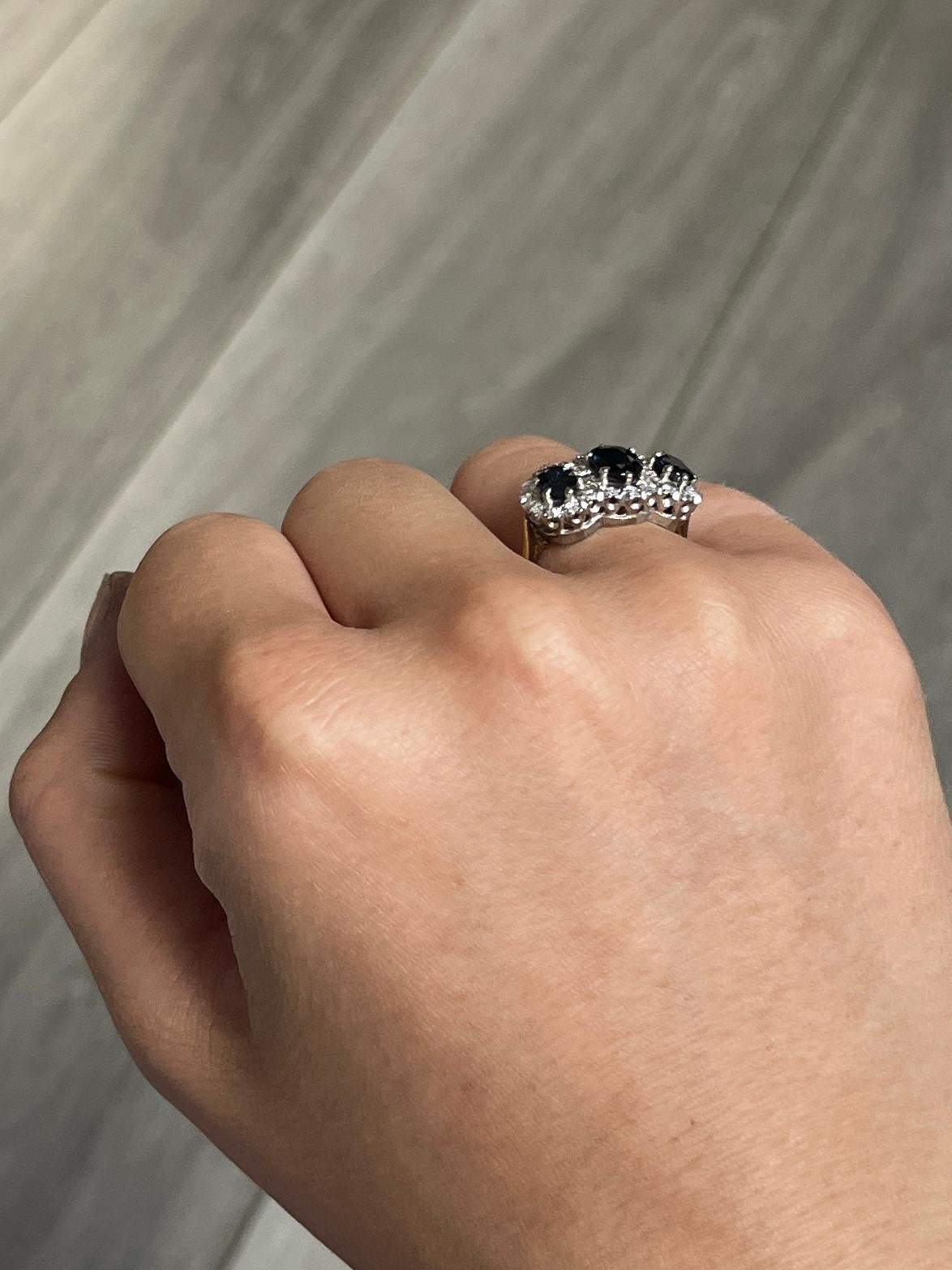 Art Deco Sapphire and Diamond 18 Carat Gold Triple Cluster Ring For ...