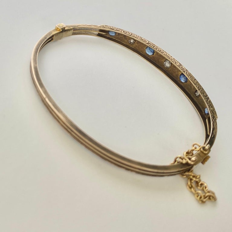 Art Deco Sapphire and Diamond 9 Carat Gold Bangle at 1stDibs