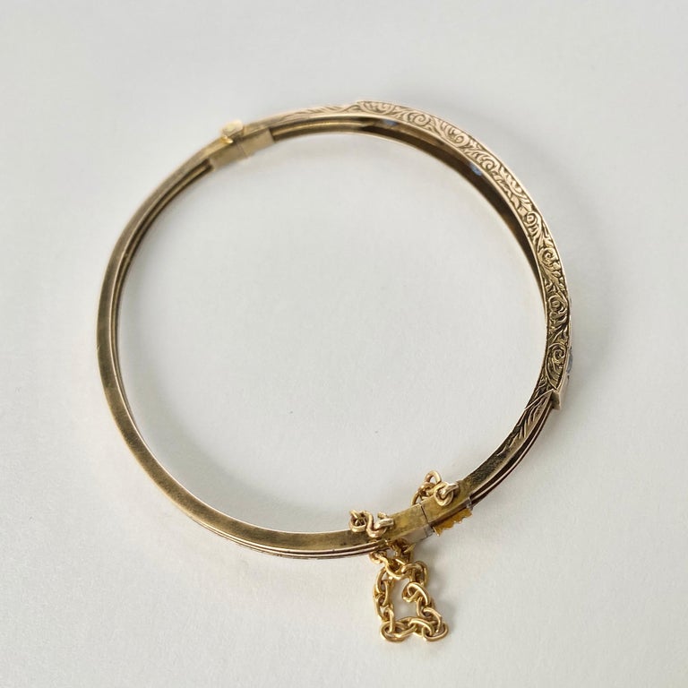 Art Deco Sapphire and Diamond 9 Carat Gold Bangle at 1stDibs