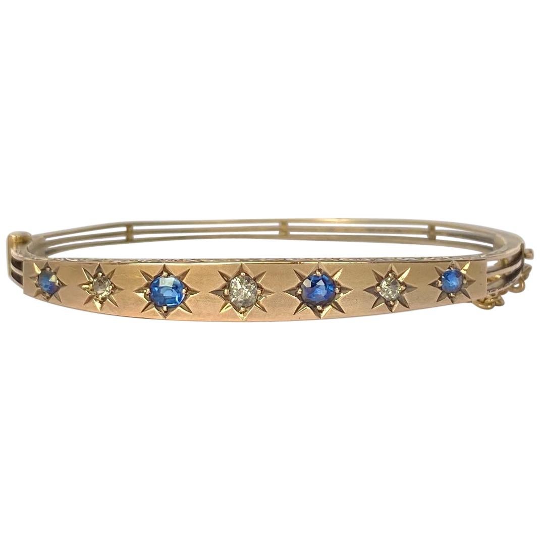 Art Deco Sapphire and Diamond 9 Carat Gold Bangle at 1stDibs
