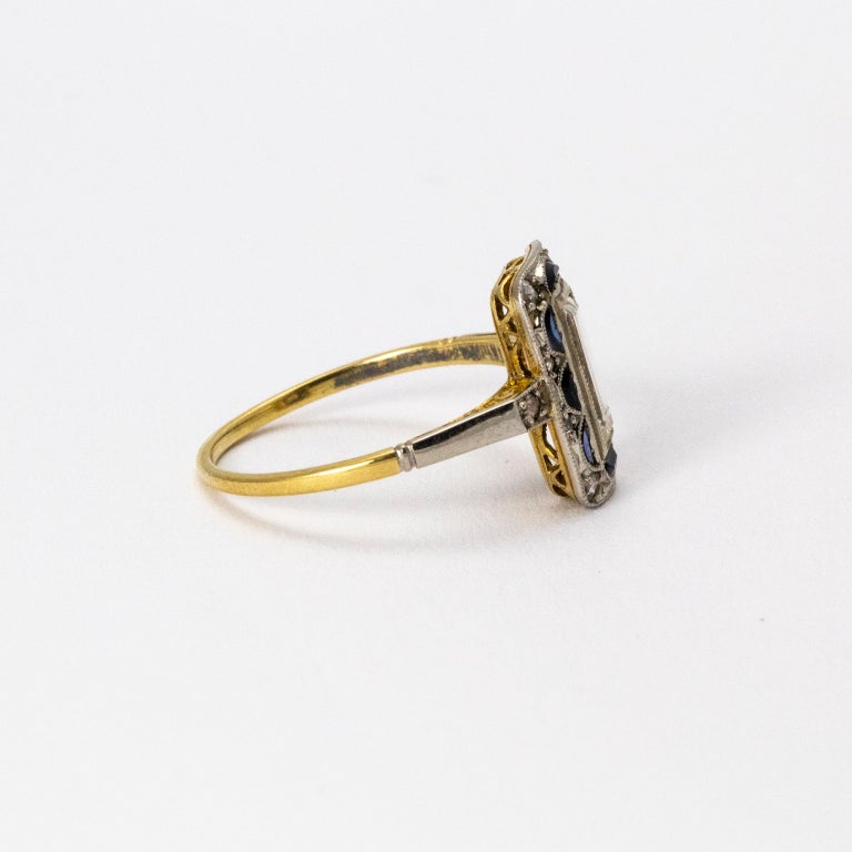 Art Deco Sapphire and Diamond Panel Ring at 1stDibs