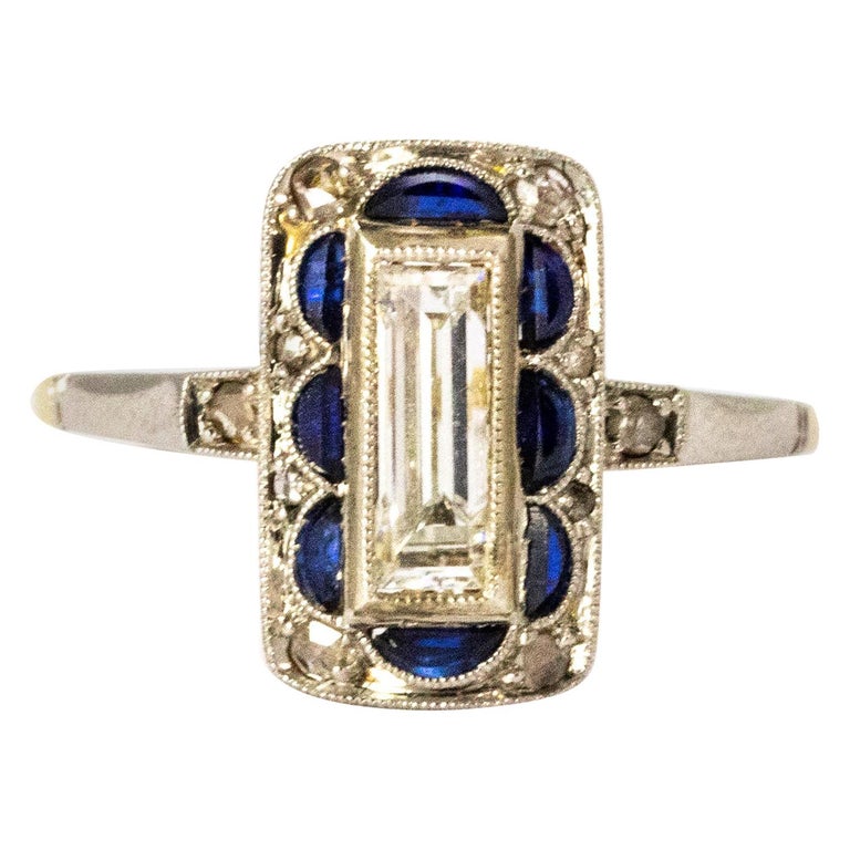 Art Deco Sapphire and Diamond Panel Ring at 1stDibs