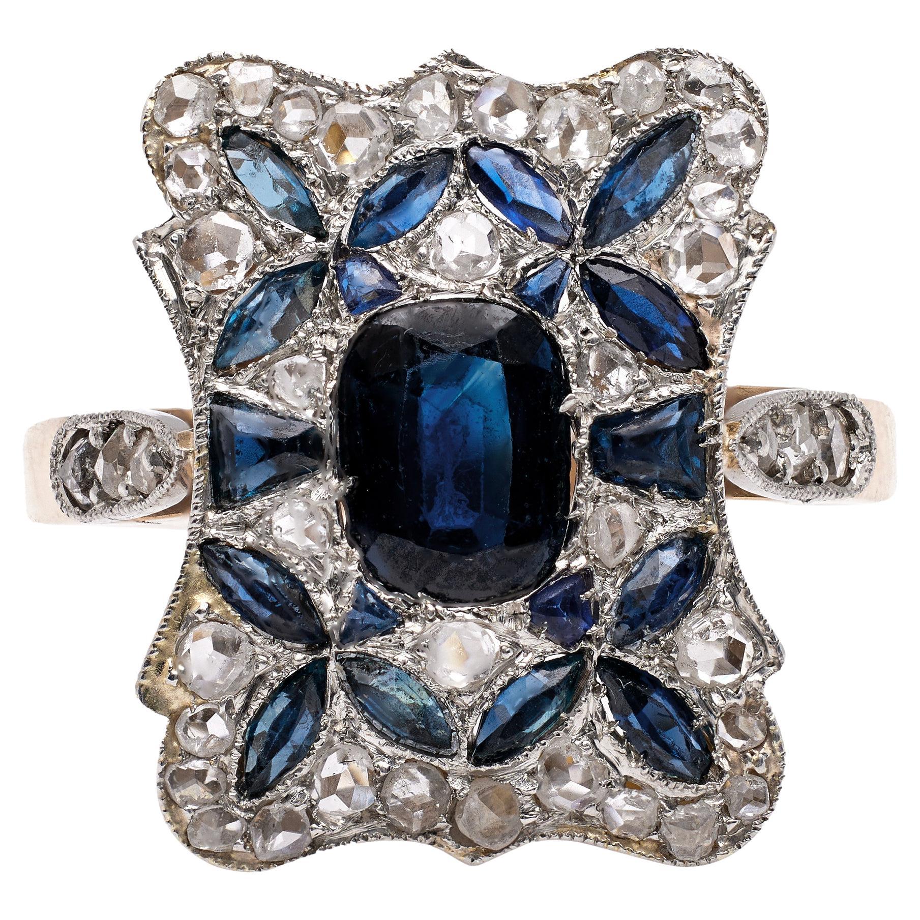 Art Deco Sapphire and Diamond Platinum 18k Rose Gold Dinner Ring For ...