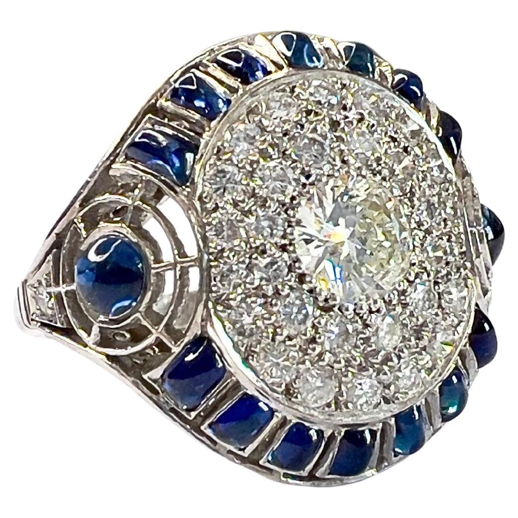 Art Deco Sapphire and Diamond Platinum 950 Ring For Sale at 1stDibs